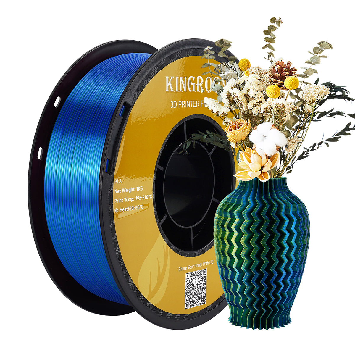 【2KG Pack】Tri-Color Silk PLA Filament - Green / Yellow / Blue — Kingroon 3D
