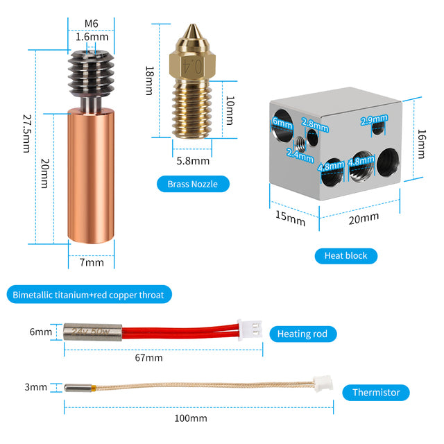 Hotend Kit For Elegoo Neptune 4 Heatbreak/ Heater Block/ Heating Cartr