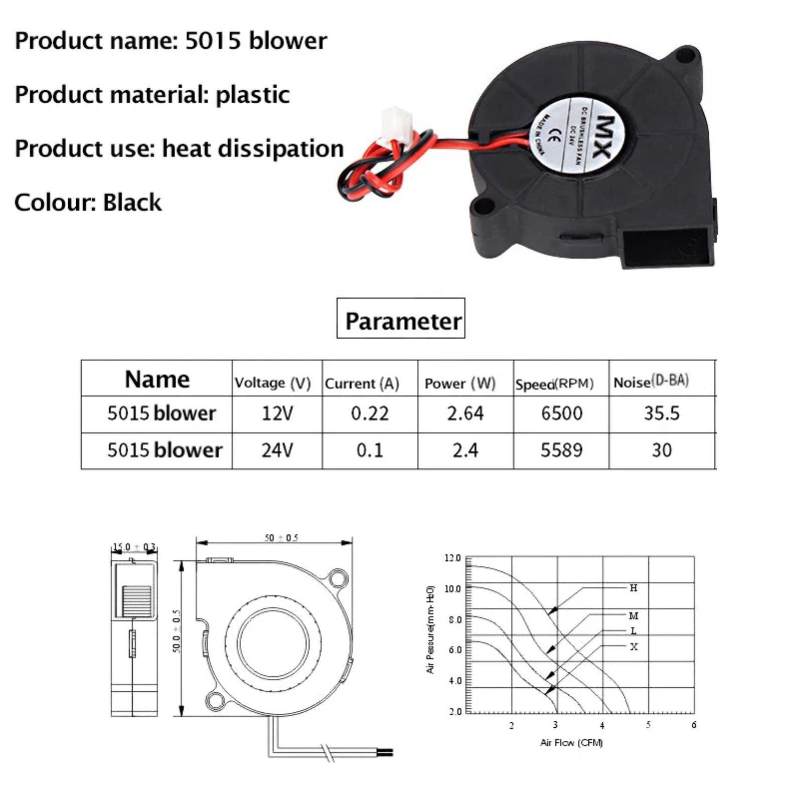 24V 5015 Blower Fan — Kingroon 3D
