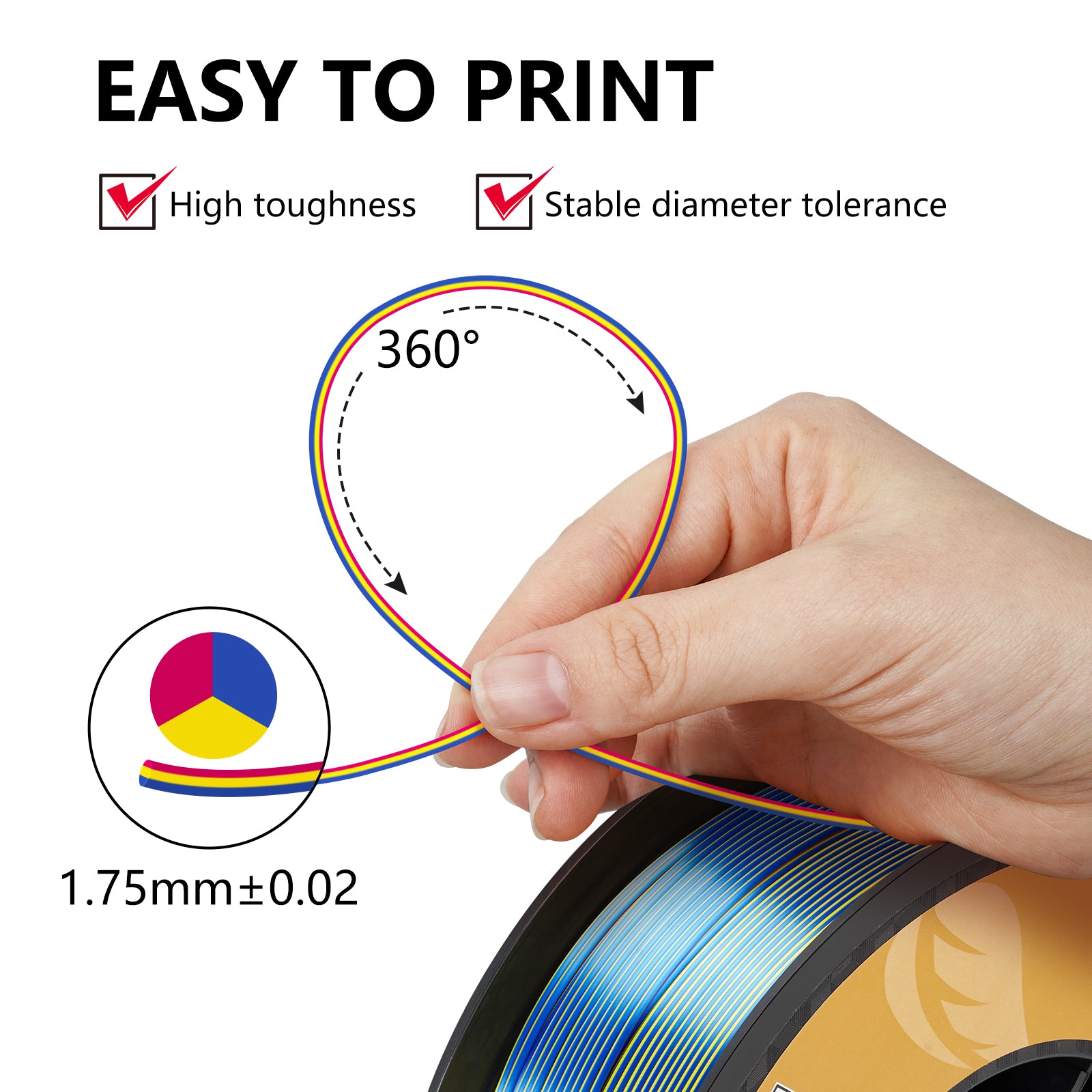 【2KG Pack】Tri-Color Silk PLA Filament - Yellow / Red / Blue