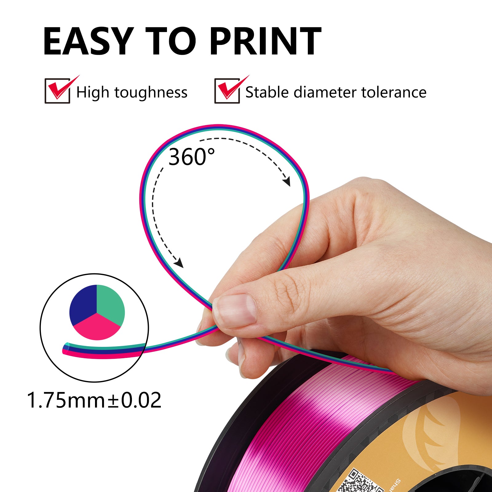 【2KG Pack】Tri-Color Silk PLA Filament - Green / Red / Blue